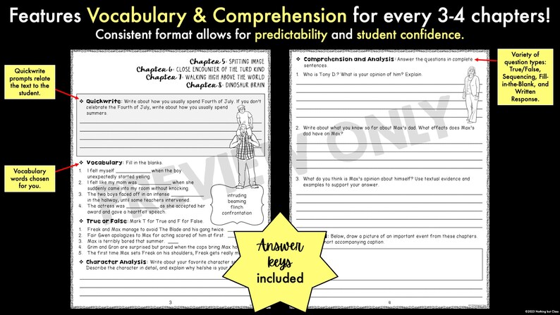 Freak the Mighty | Comprehension and Vocabulary by Chapter | Guided ...