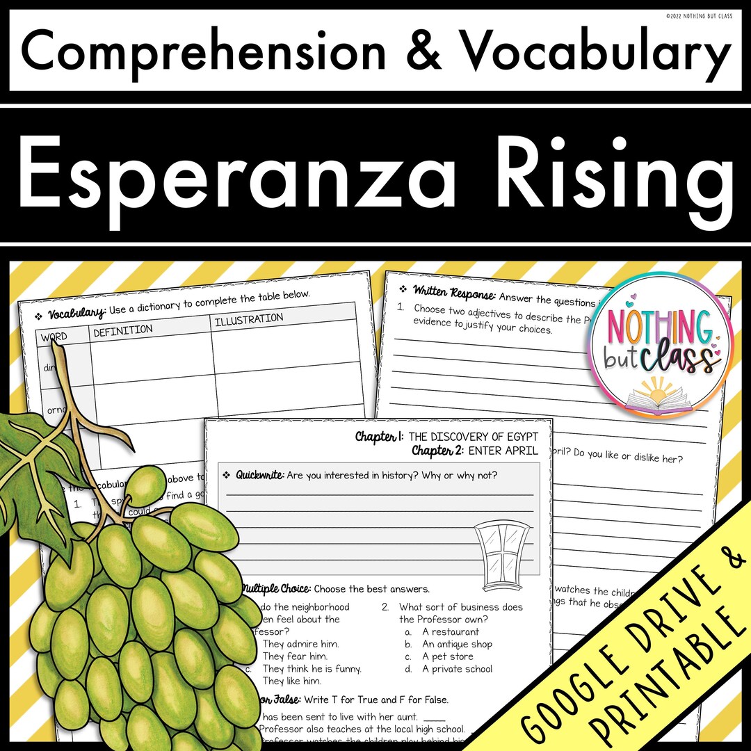Esperanza Rising | Comprehension and Vocabulary by Chapter | Guided ...