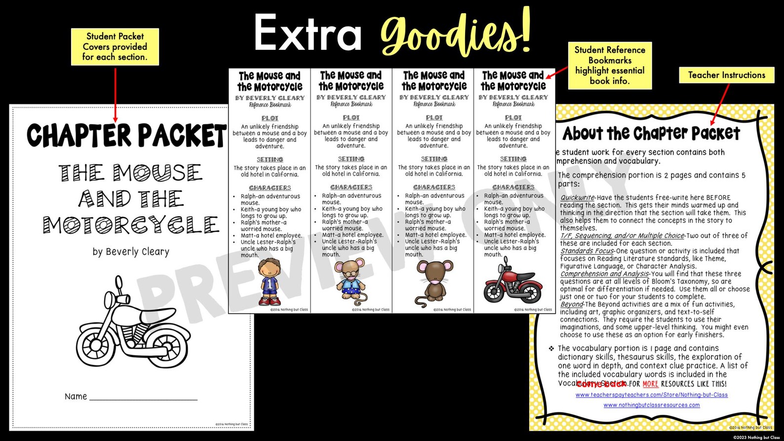 The Mouse and the Motorcycle Comprehension and Vocabulary by Chapter ...