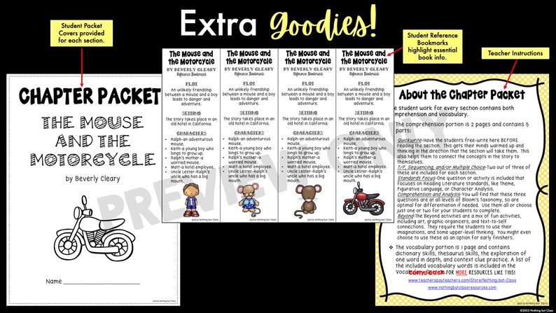 The Mouse and the Motorcycle Comprehension and Vocabulary by Chapter ...