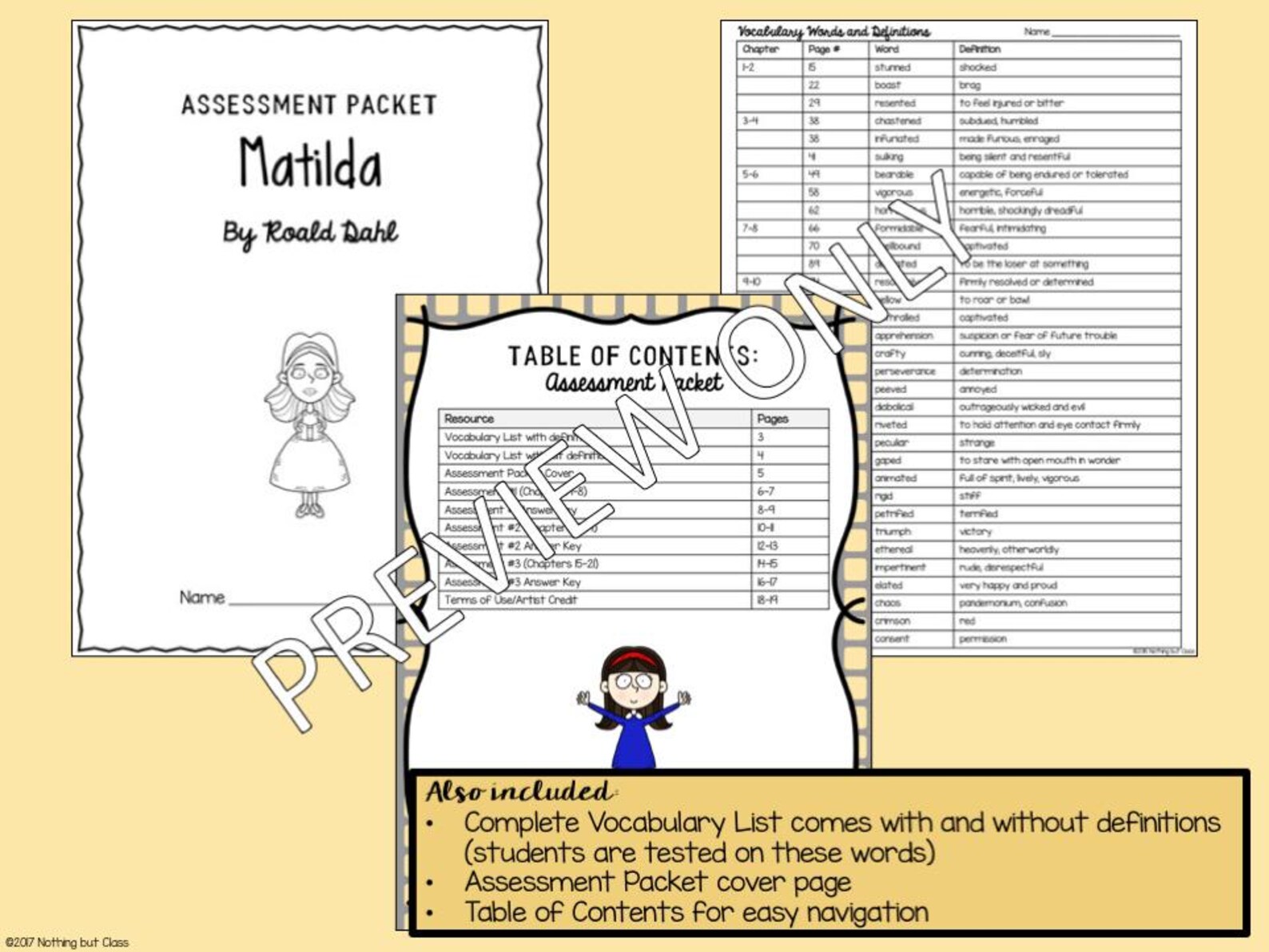 Matilda by Roald Dahl - Tests | Quizzes | Assessments for Novel Study ...
