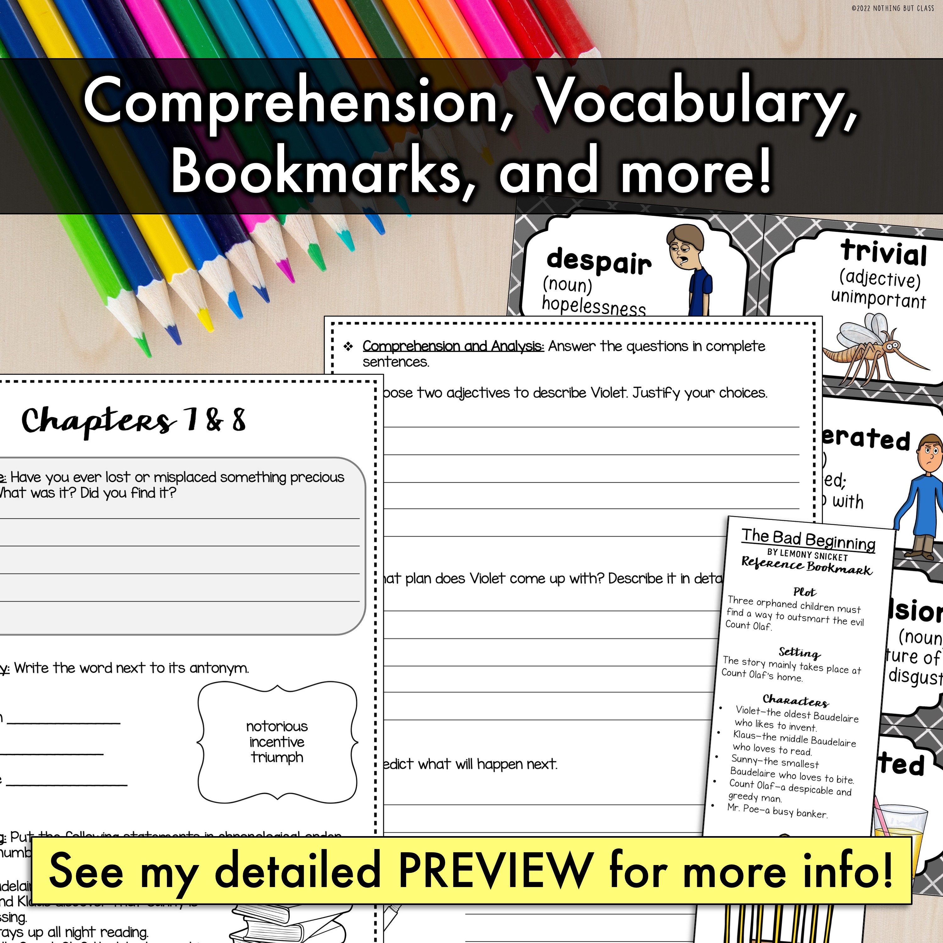 The Bad Beginning | Comprehension and Vocabulary by Chapter | Guided ...