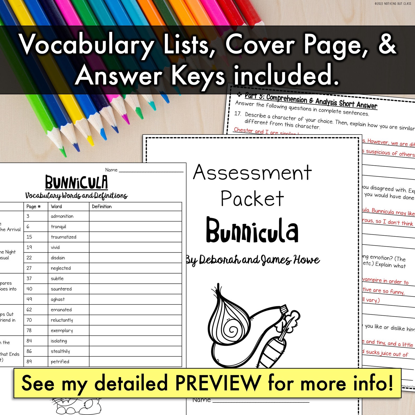 Bunnicula Tests | Quizzes | Assessments - Printables for Homeschool or ...