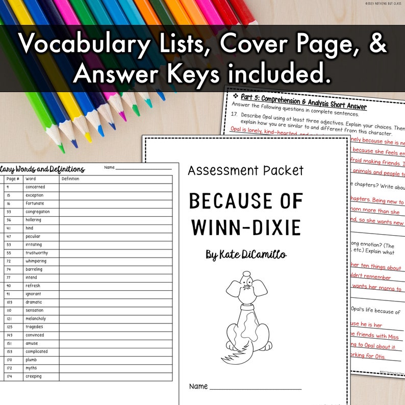Because of Winn-dixie Tests | Quizzes | Assessments - Etsy