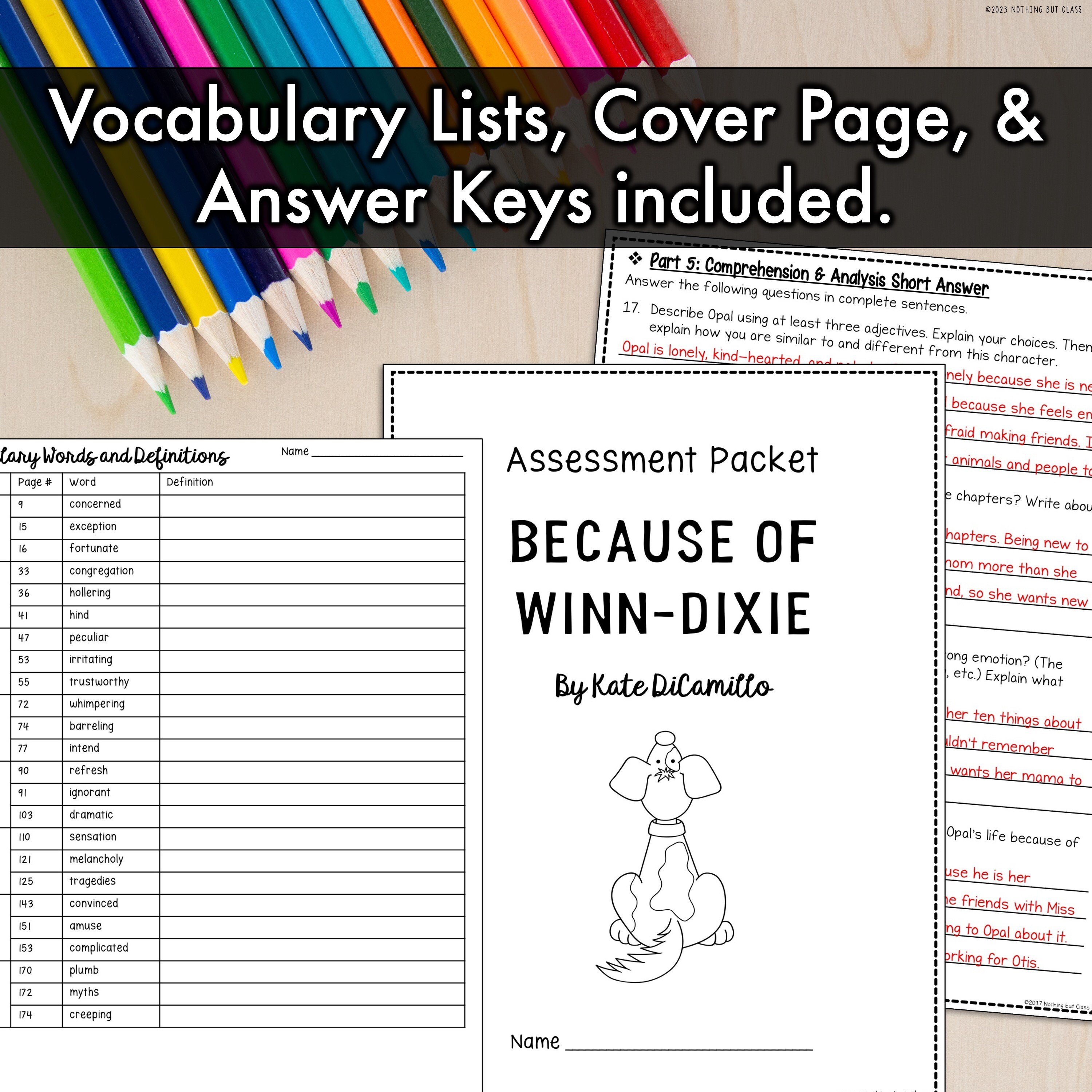 Because of Winn-dixie Tests | Quizzes | Assessments - Etsy