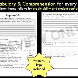 Walk Two Moons | Comprehension and Vocabulary by Chapter | Guided ...