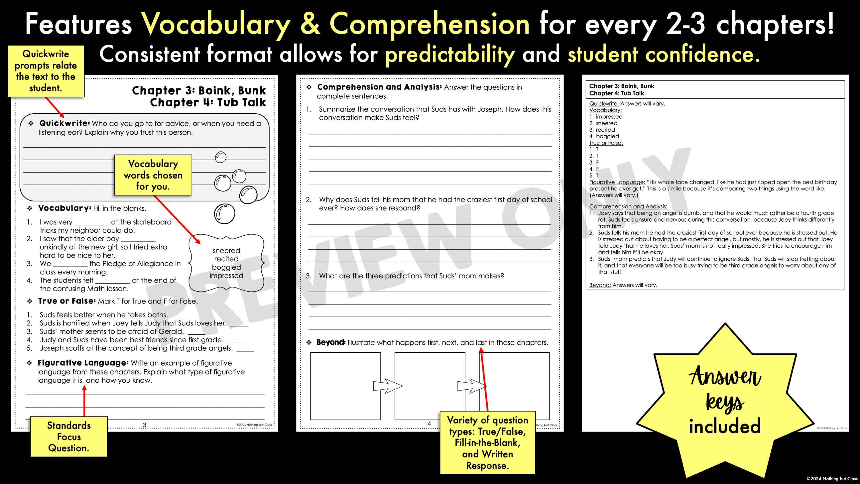 Third Grade Angels Novel Study Unit | Literature Guide | Comprehension ...