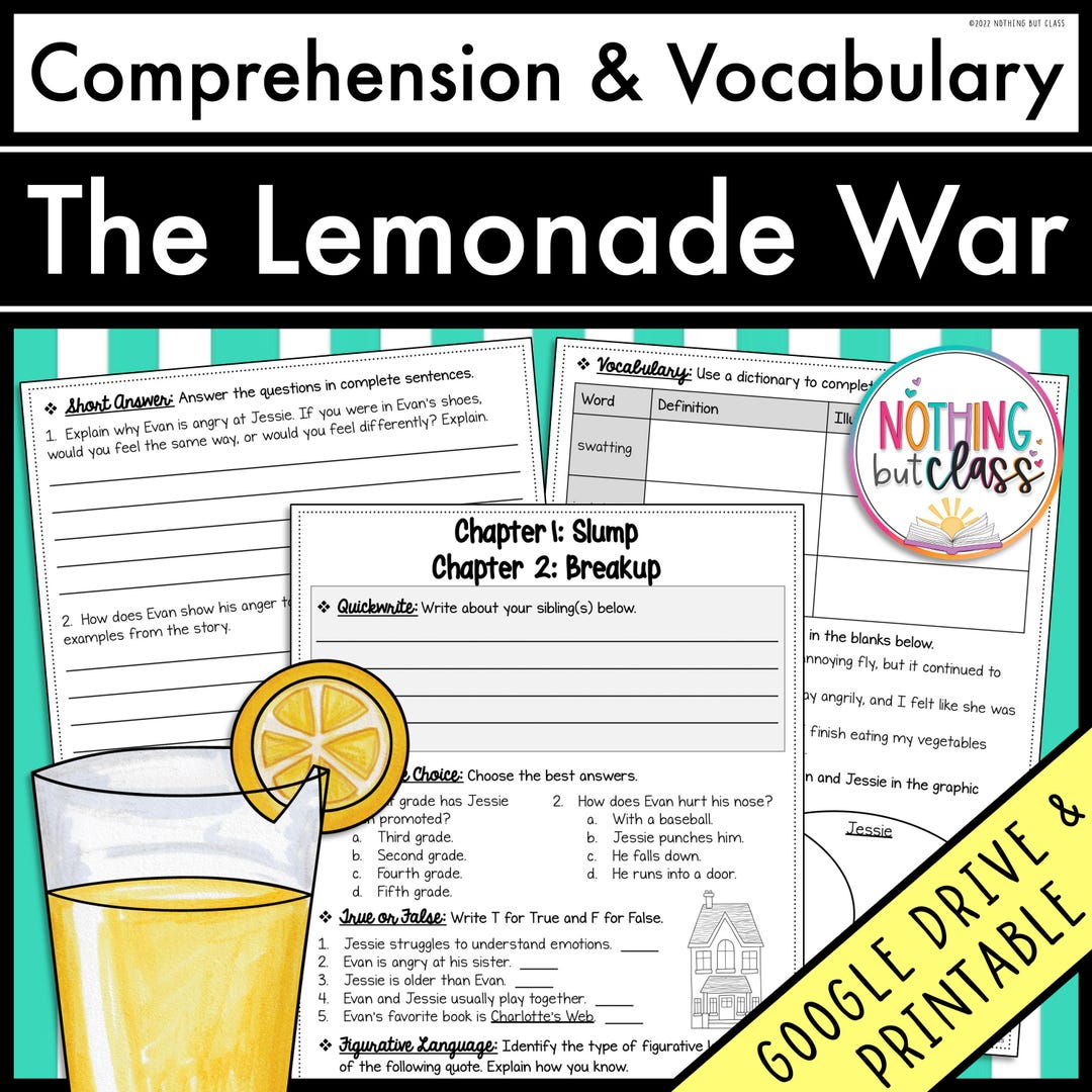 The Lemonade War | Comprehension and Vocabulary by Chapter | Guided ...