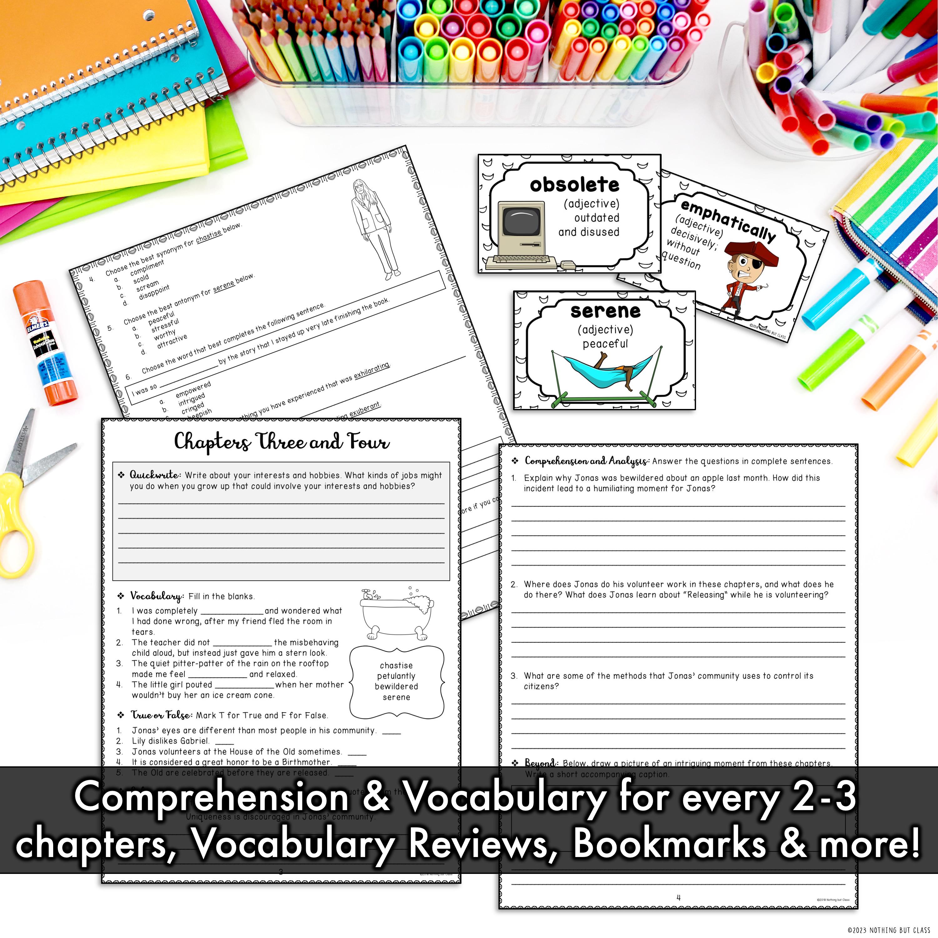 The Giver | Comprehension and Vocabulary by Chapter | Guided Reading ...