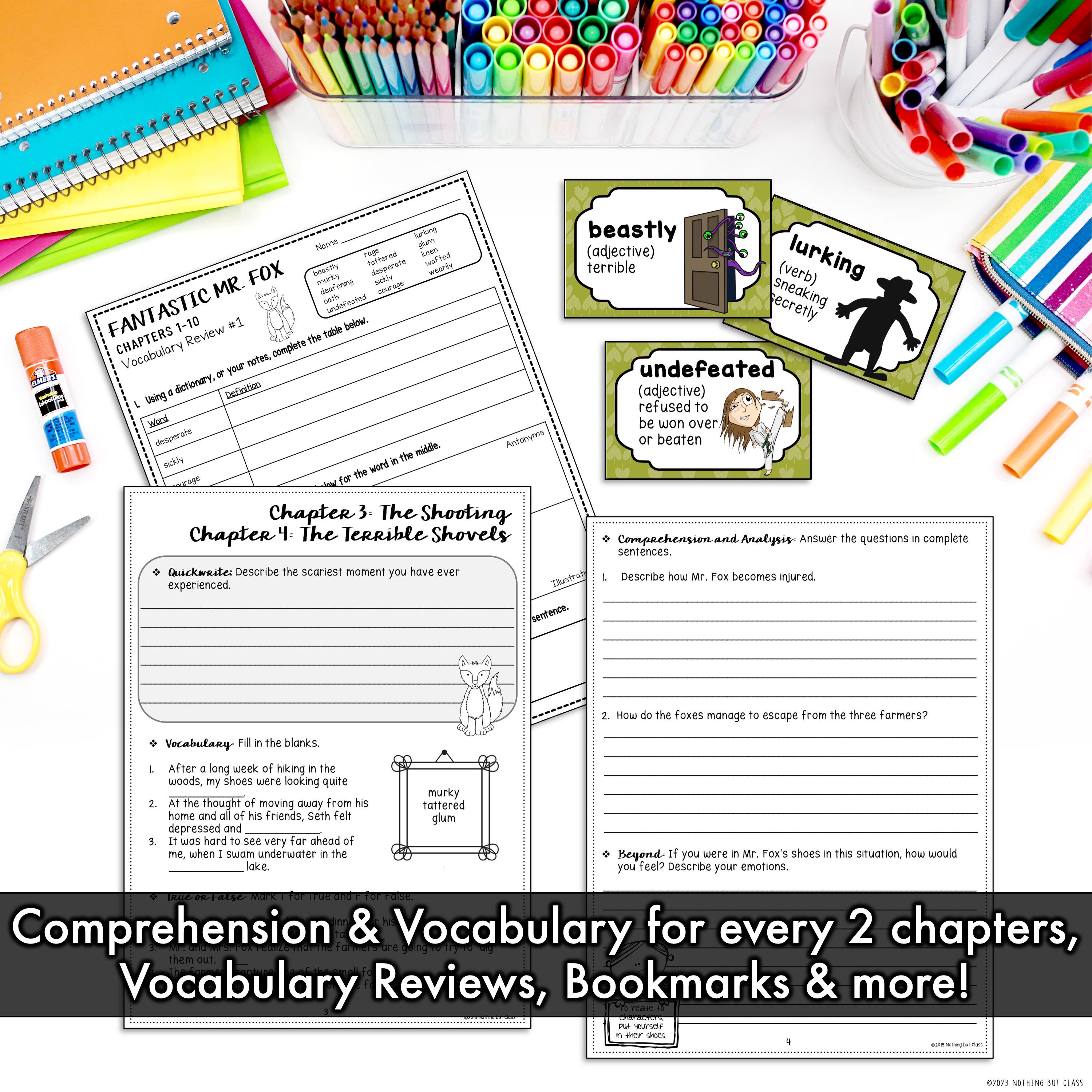 Fantastic Mr. Fox | Comprehension and Vocabulary by Chapter | Guided ...