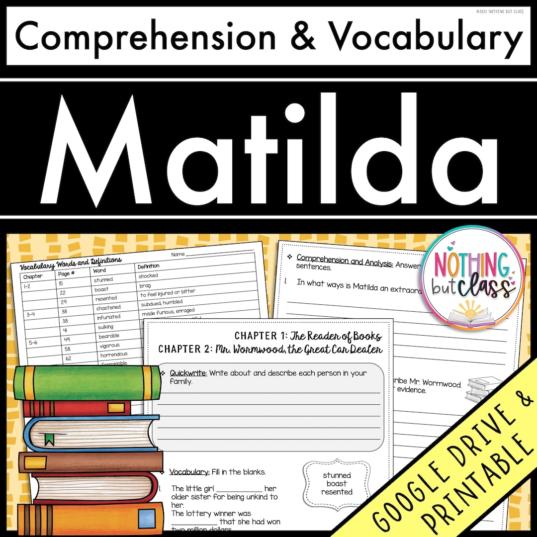 Matilda Comprehension and Vocabulary by Chapter Guided Reading ...