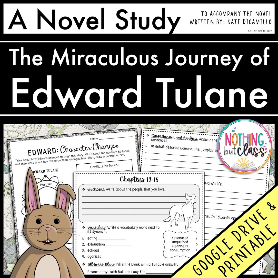 The Miraculous Journey of Edward Tulane Novel Study Unit Literature ...