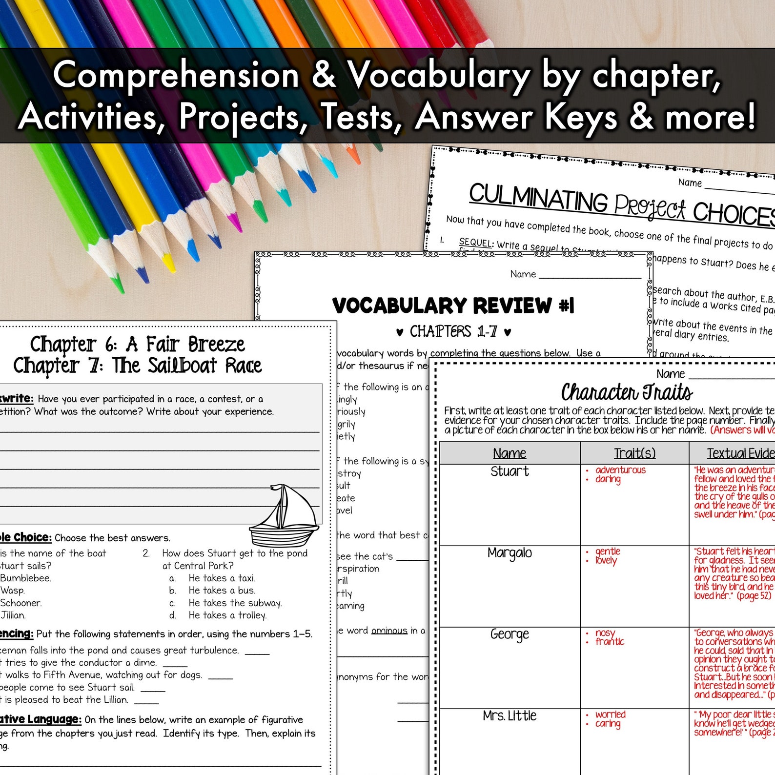 Stuart Little Novel Study Unit | Literature Guide | Comprehension ...