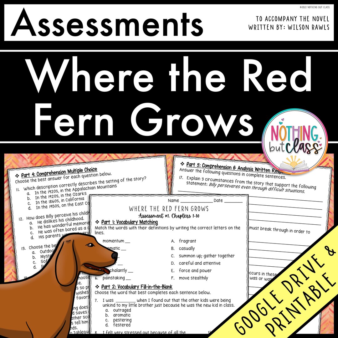 Where the Red Fern Grows - Tests | Quizzes | Assessments for Novel ...