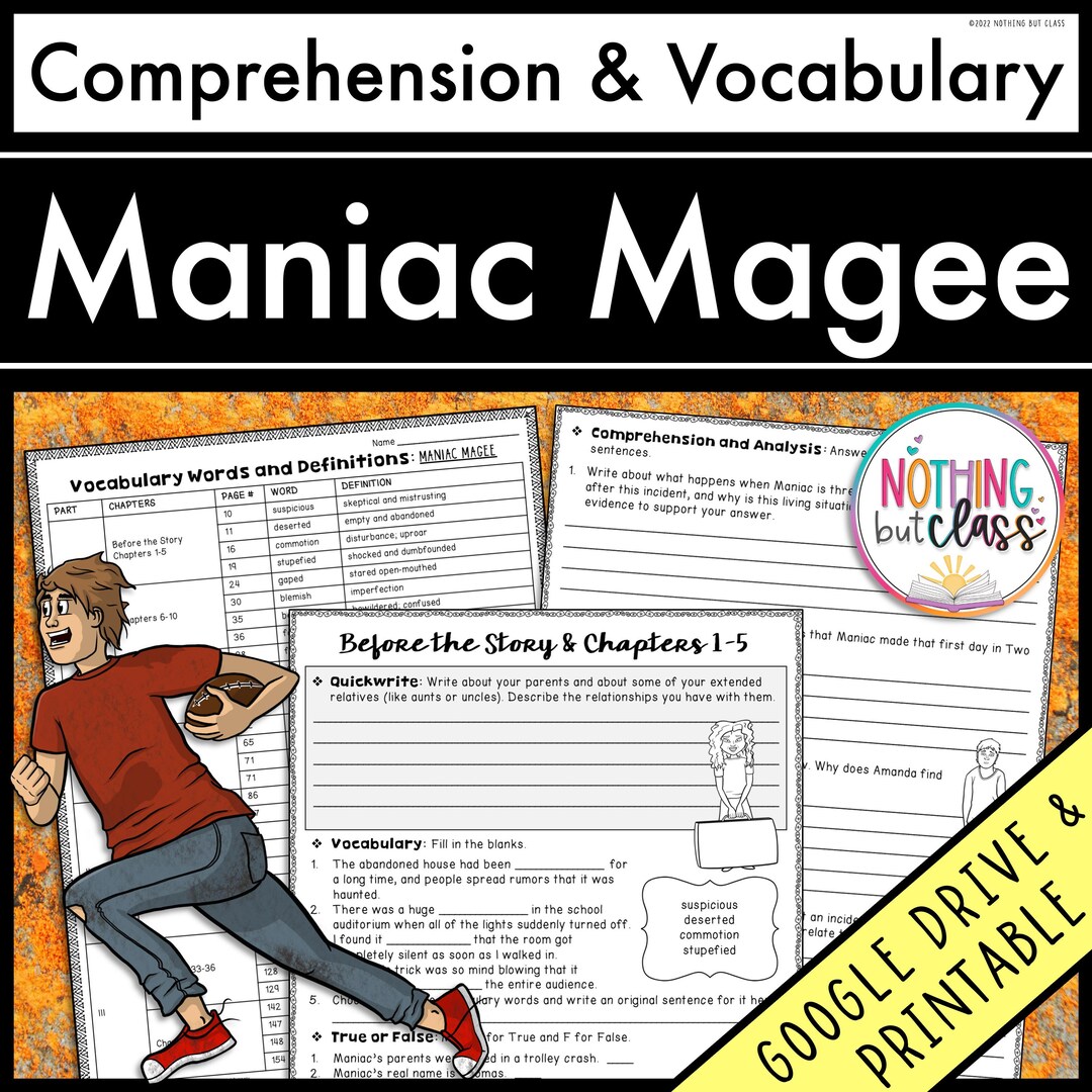 Maniac Magee | Comprehension and Vocabulary by Chapter | Guided Reading ...