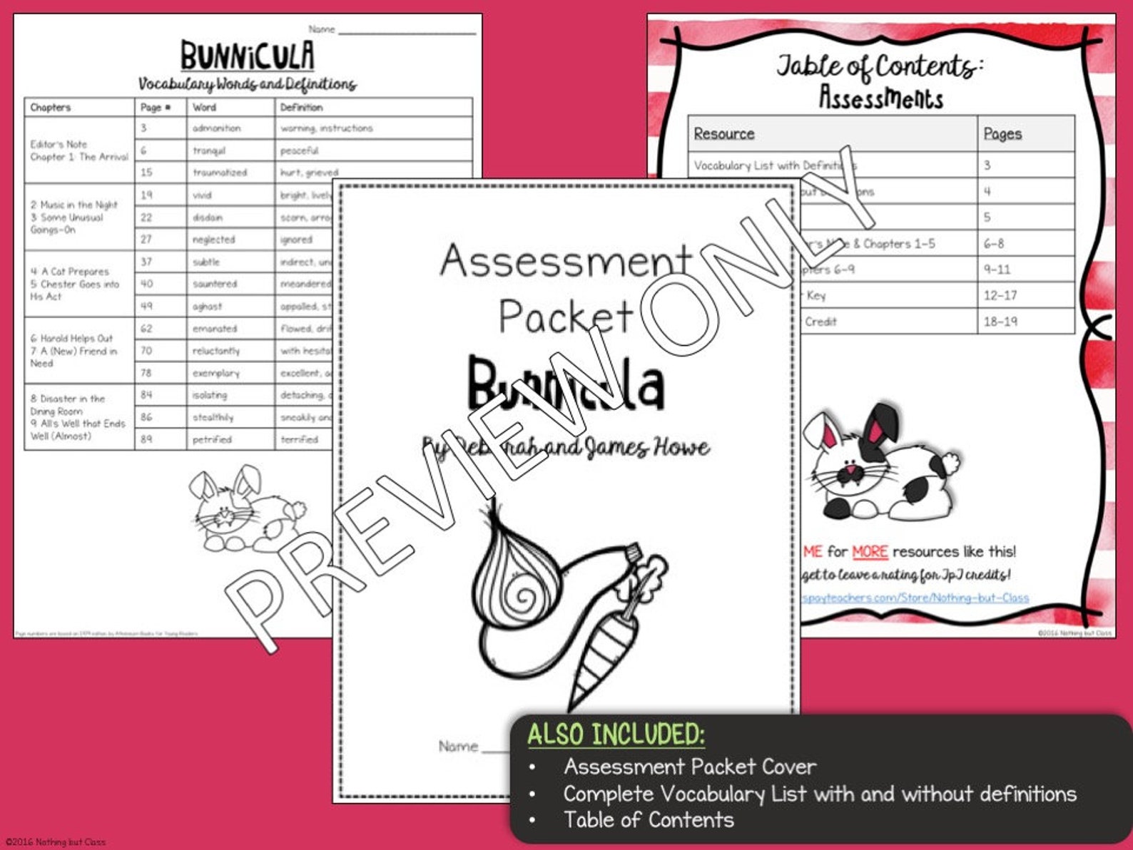 Bunnicula Tests | Quizzes | Assessments - Printables for Homeschool or ...
