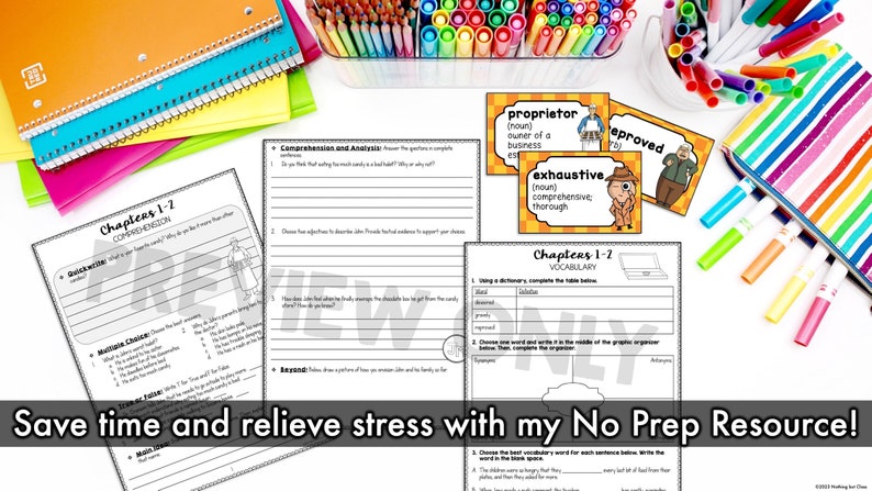 The Chocolate Touch Comprehension and Vocabulary by Chapter Guided ...