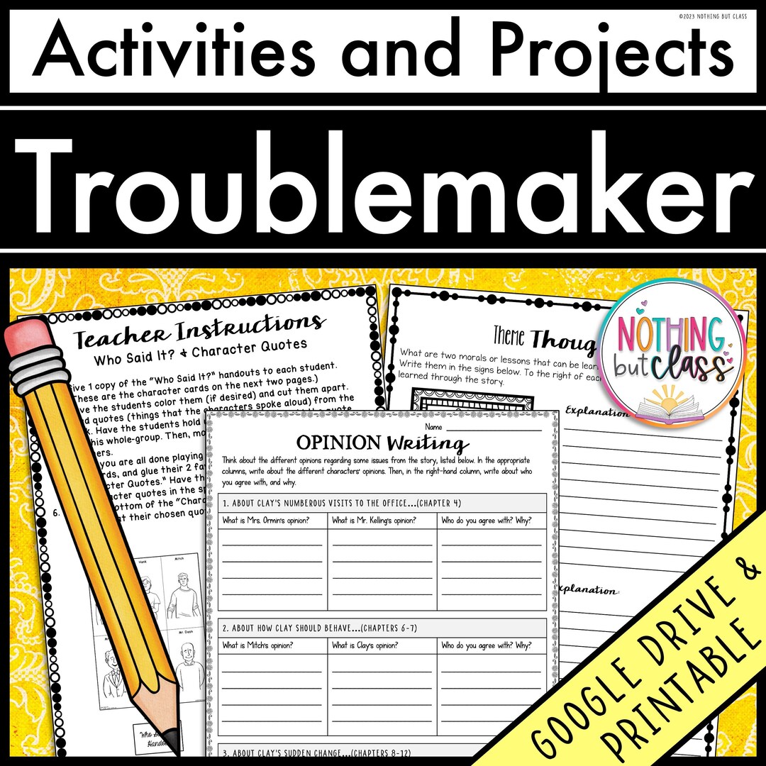 Troublemaker| Reading Response Activities and Projects | Guided Reading ...