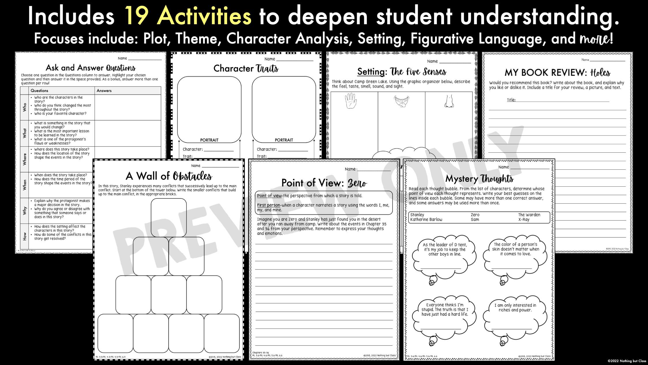 Holes | Reading Response Activities and Projects | Resources for Novel ...