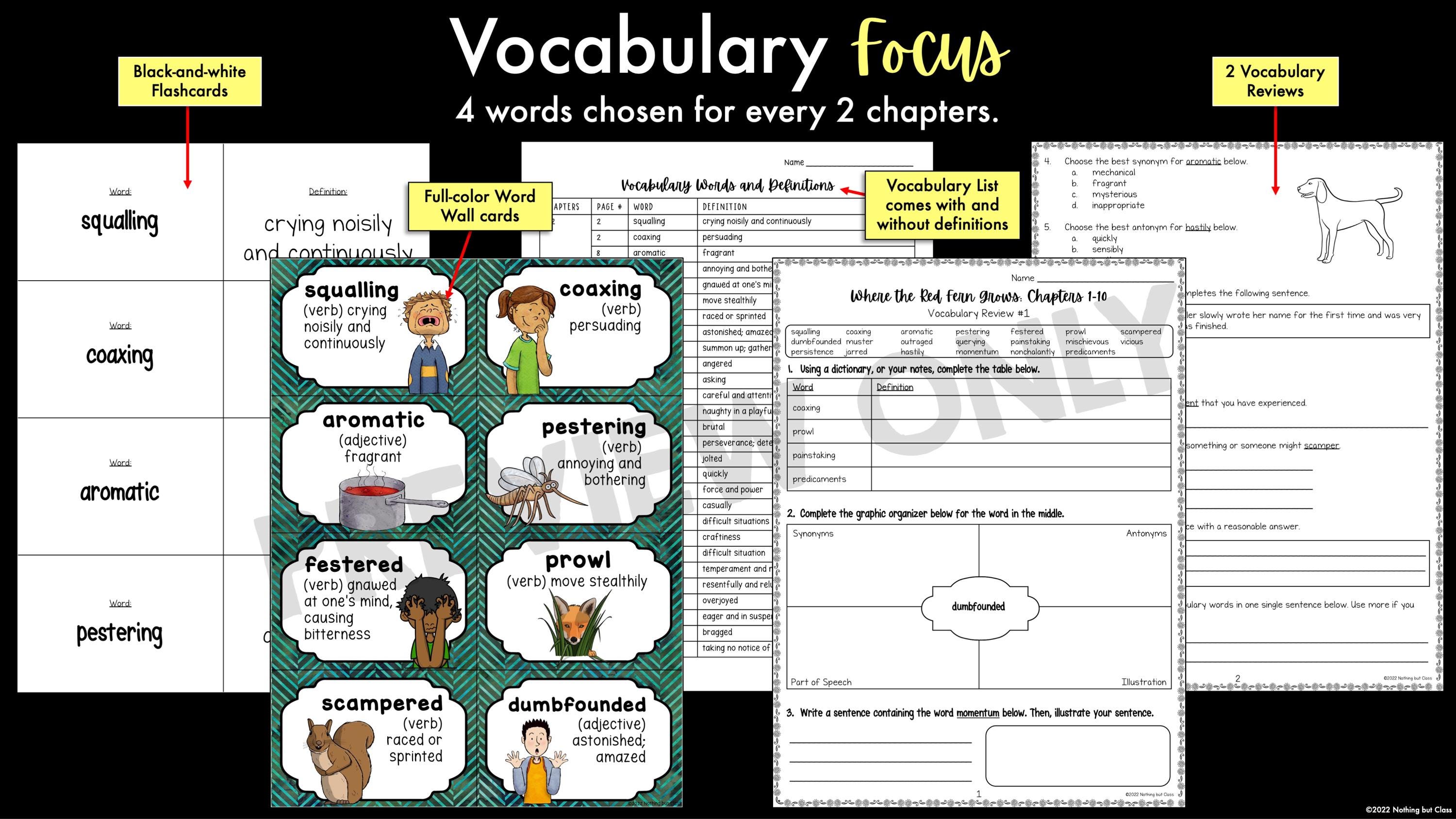 Where the Red Fern Grows | Comprehension and Vocabulary by Chapter ...