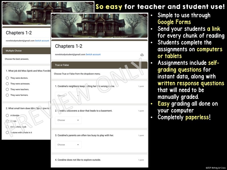 Coraline Novel Study - Google Forms Edition - Comprehension and ...