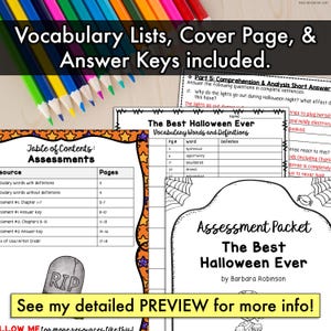 The Best Halloween Ever Tests | Quizzes | Assessments for Novel Study ...