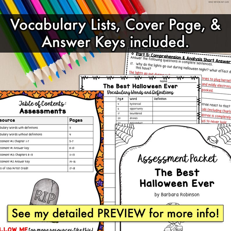 The Best Halloween Ever Tests | Quizzes | Assessments for Novel Study ...