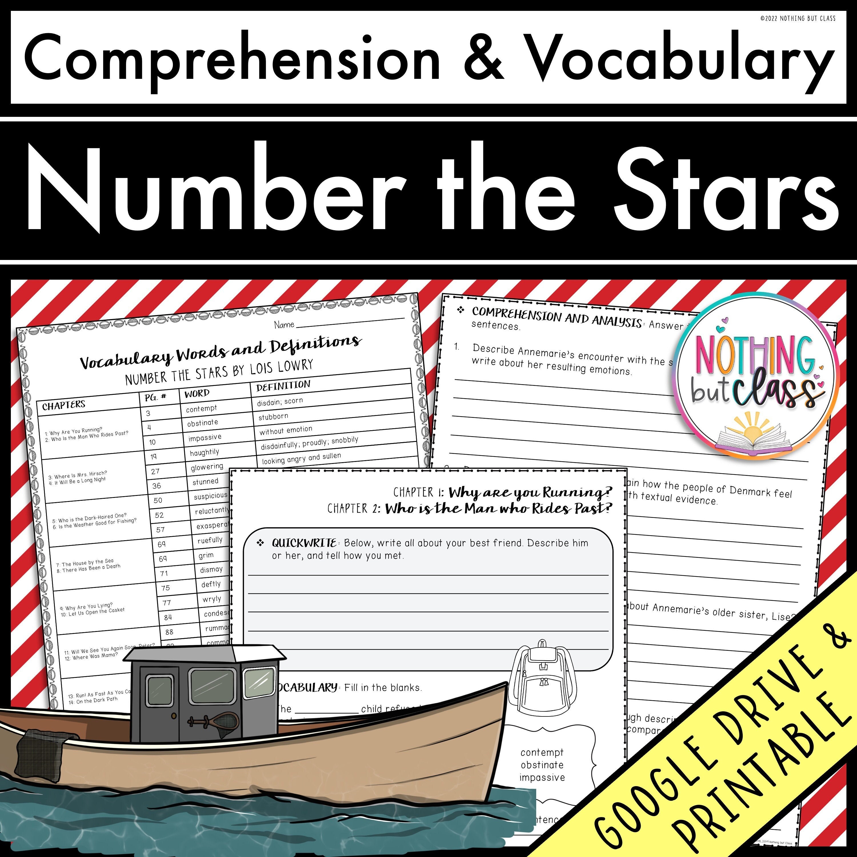 Number the Stars | Comprehension and Vocabulary by Chapter | Guided ...