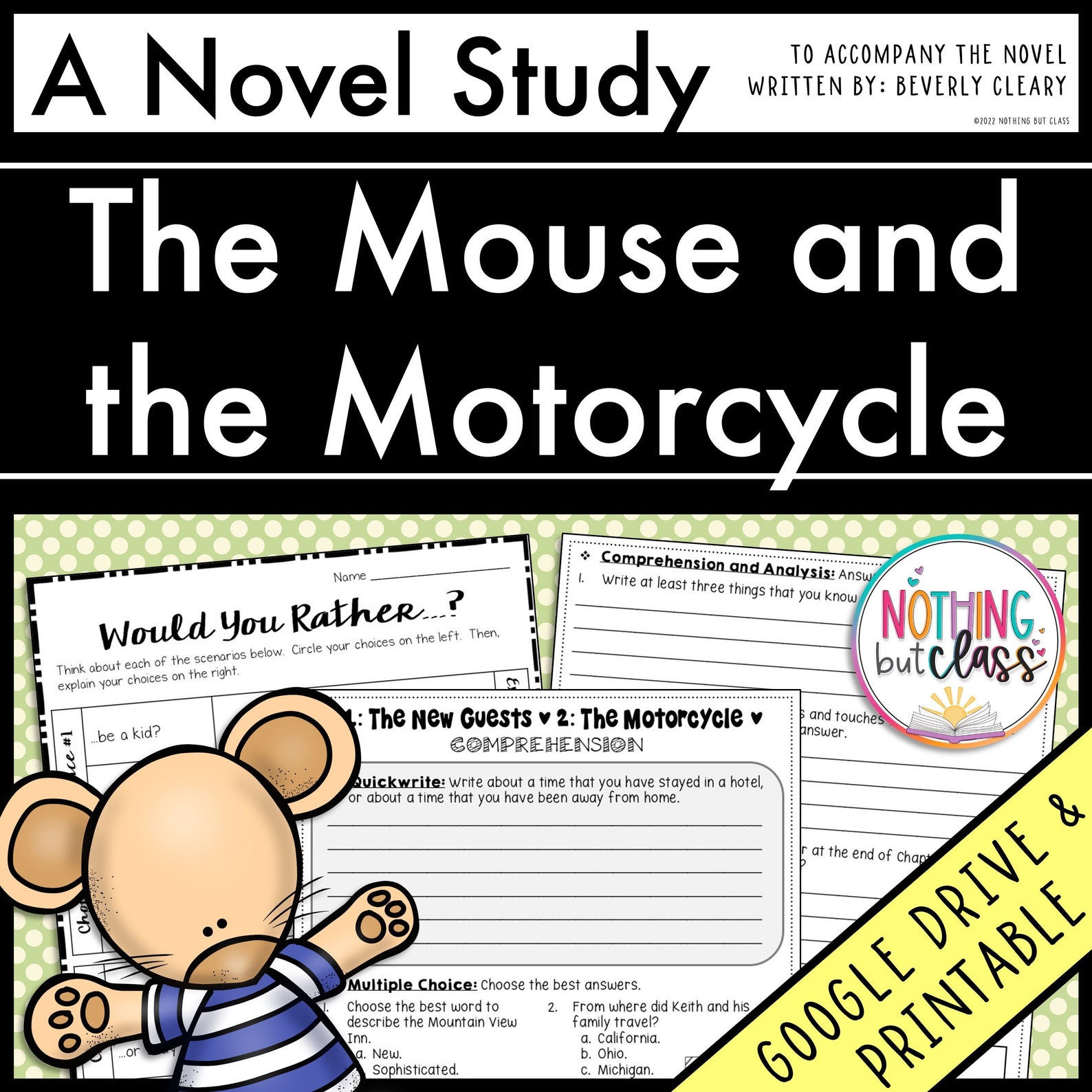 The Mouse and the Motorcycle Novel Study Unit | Literature Guide ...