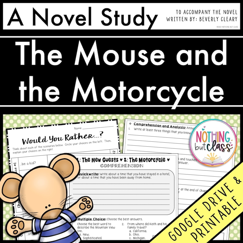 The Mouse and the Motorcycle Novel Study Unit | Literature Guide ...