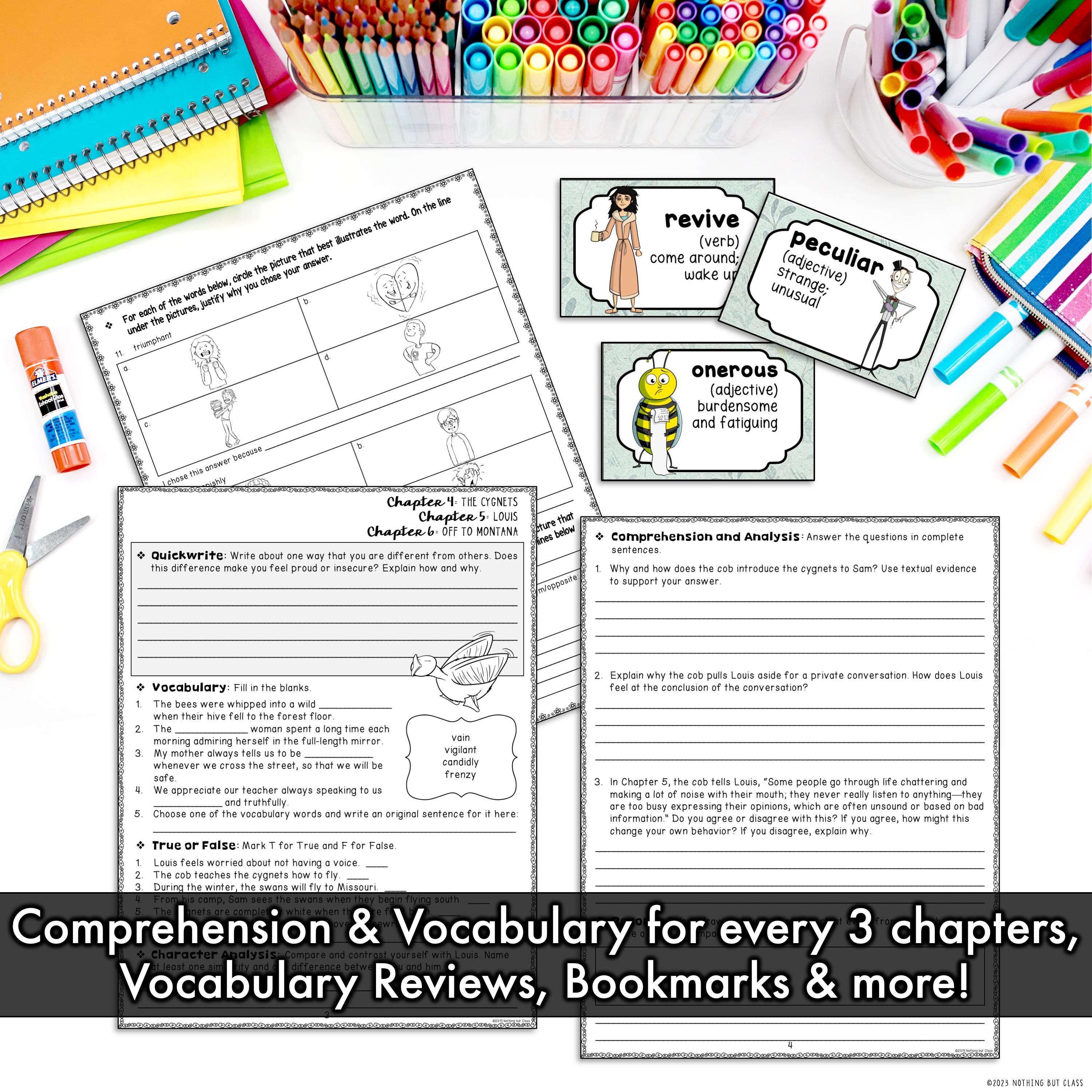 The Trumpet of the Swan | Comprehension and Vocabulary by Chapter ...