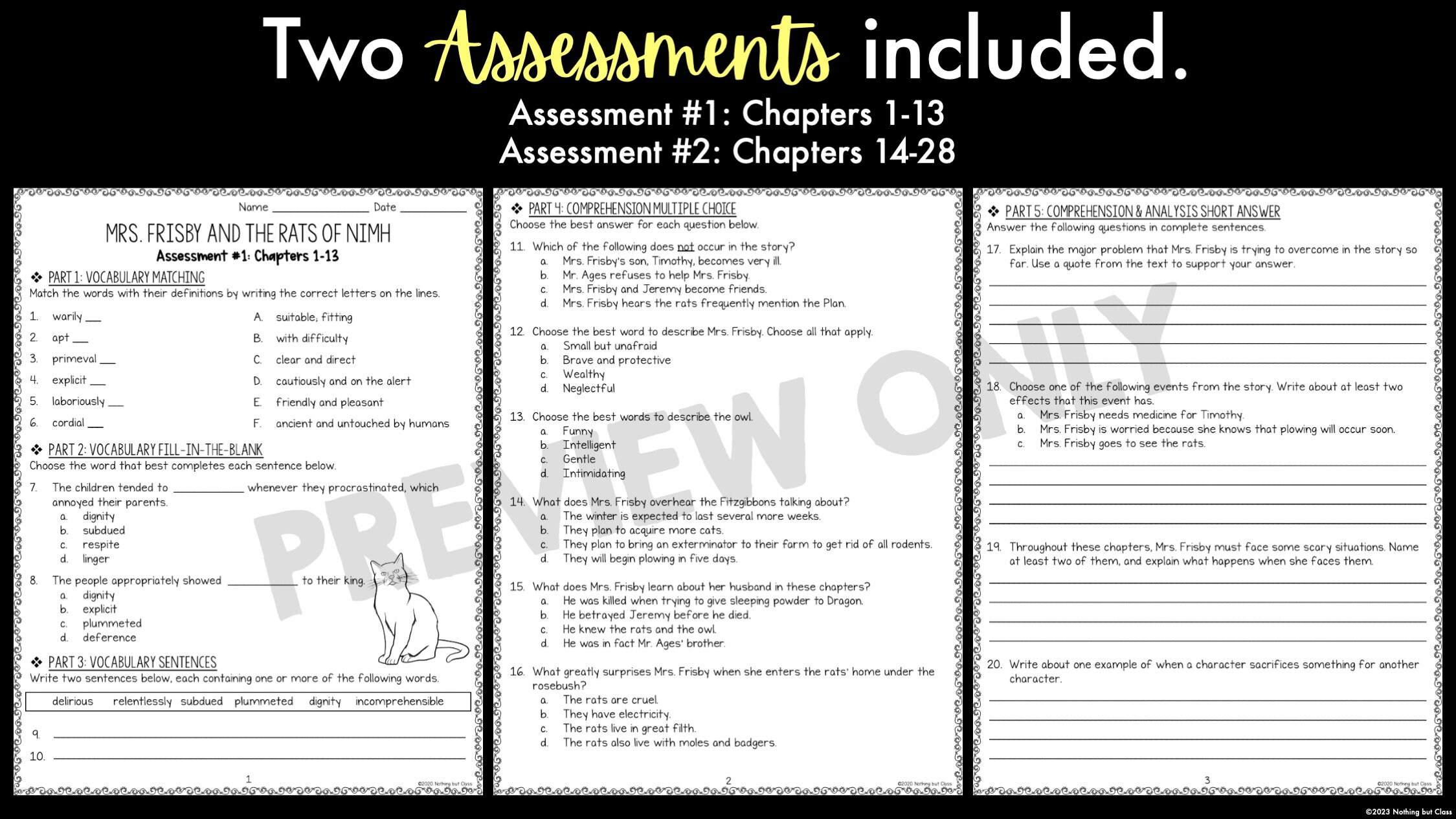 Mrs. Frisby and the Rats of Nimh Novel Study Unit Literature Guide ...