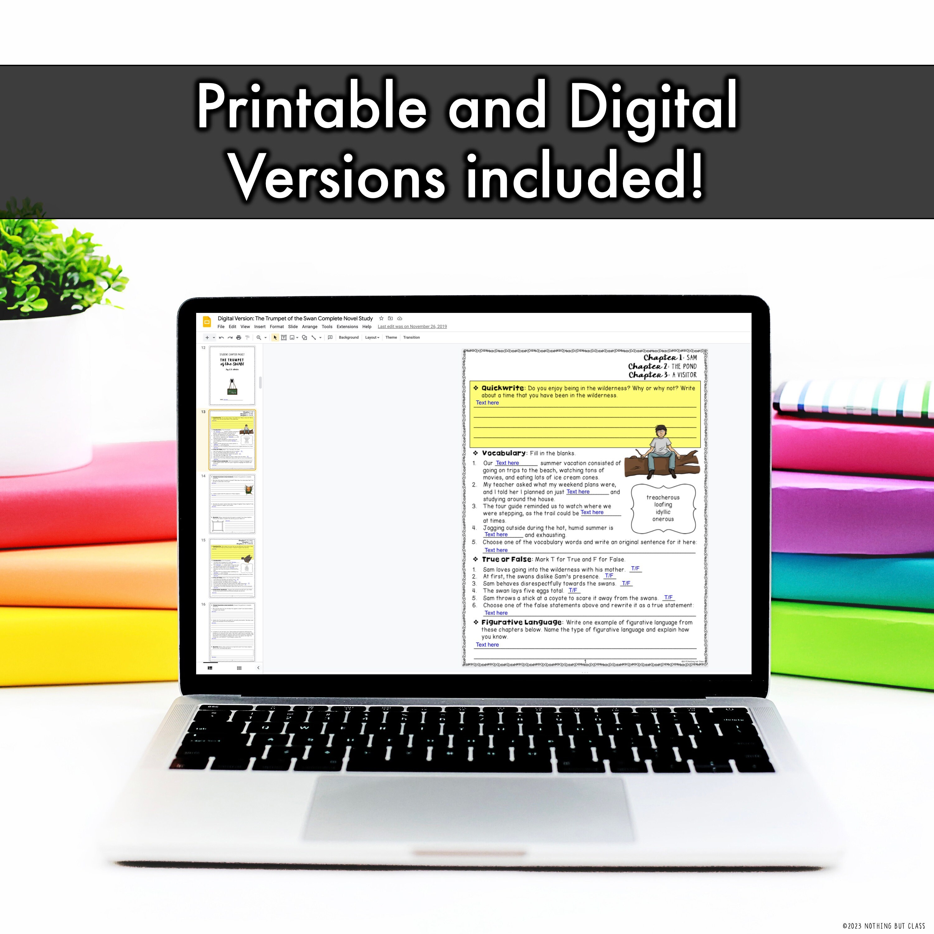 The Trumpet of the Swan Novel Study Unit Literature Guide Comprehension ...