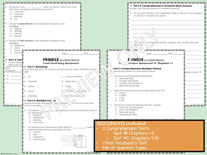 Frindle - Tests | Quizzes | Assessments for Novel Study - Etsy