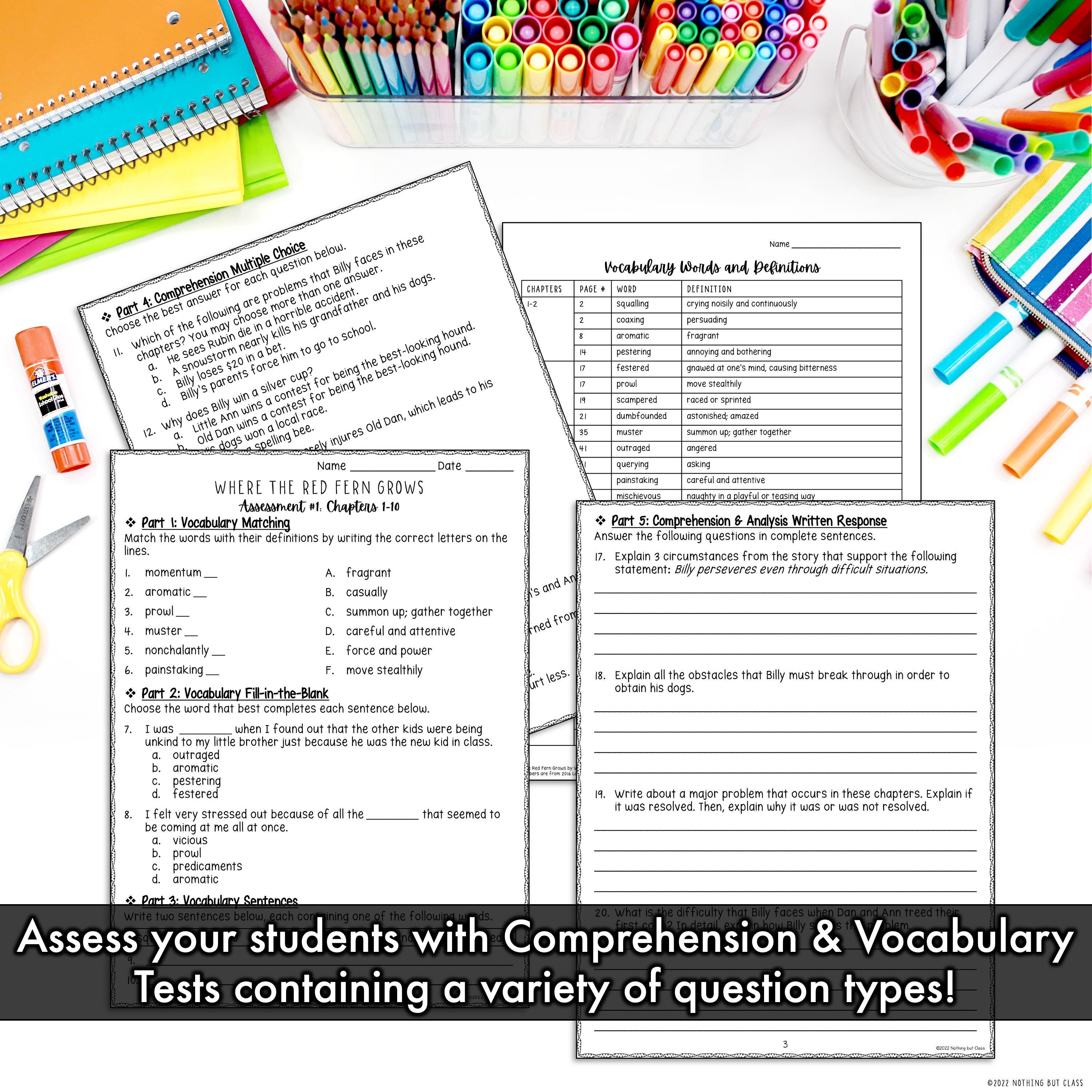 Where the Red Fern Grows - Tests | Quizzes | Assessments for Novel ...