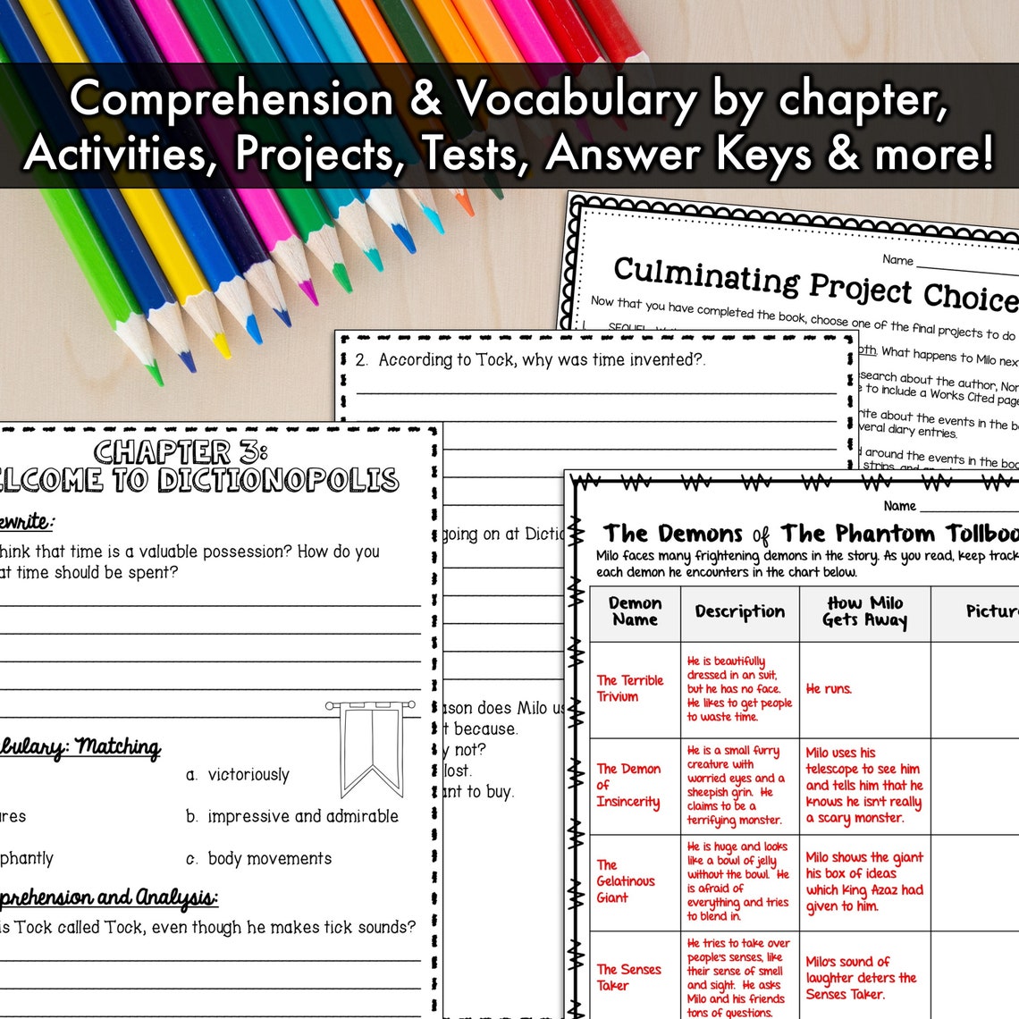 The Phantom Tollbooth Novel Study Unit Literature Guide Comprehension ...