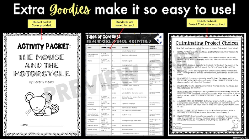 The Mouse and the Motorcycle | Reading Response Activities and Projects ...