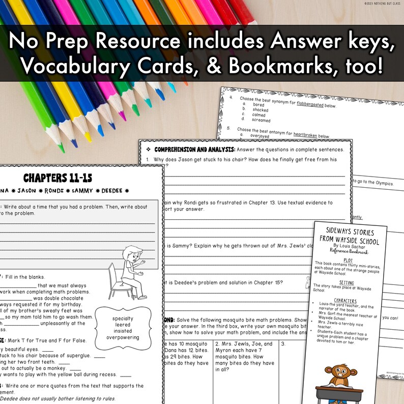 Sideways Stories From Wayside School | Comprehension and Vocabulary by ...