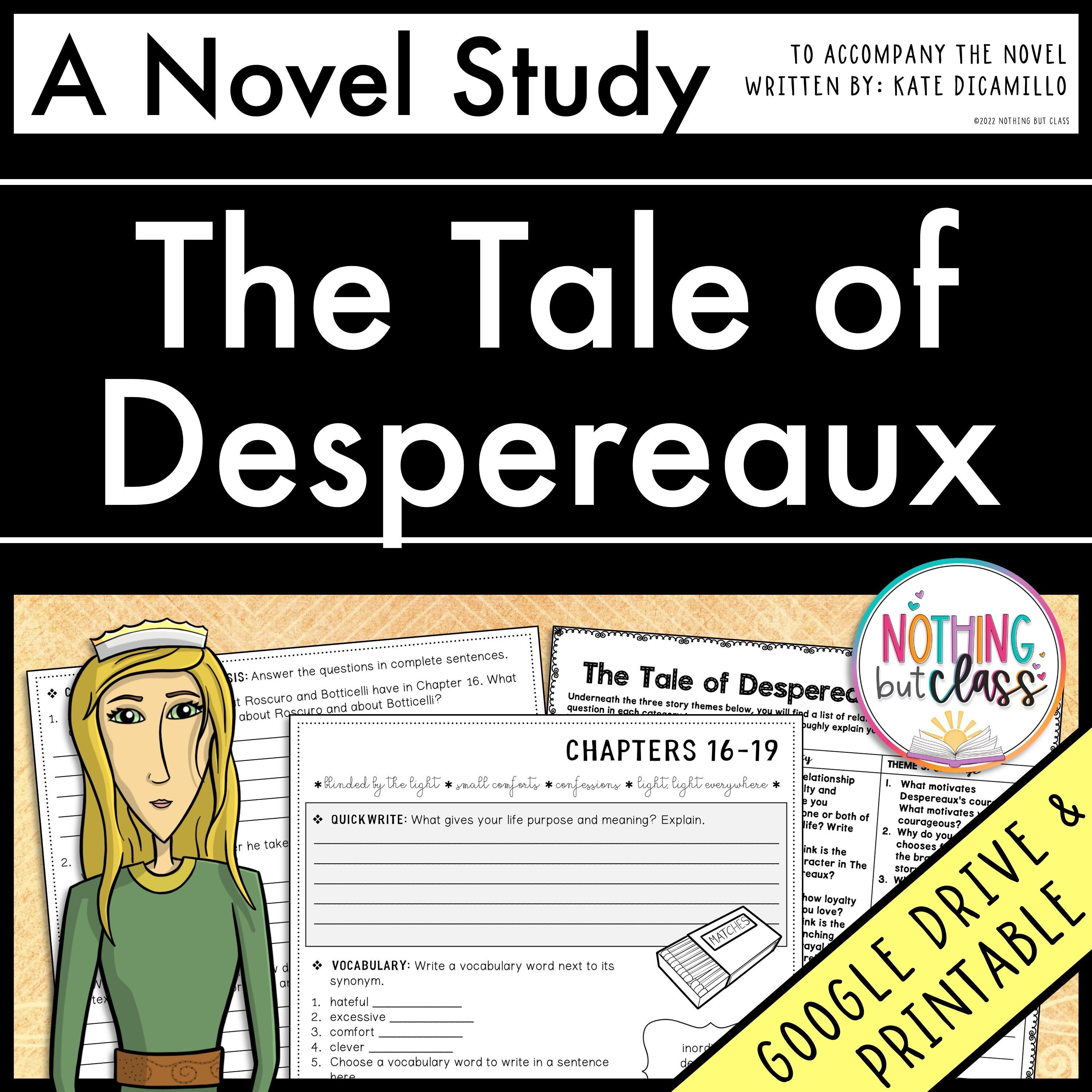 The Tale of Despereaux Novel Study Unit Literature Guide Comprehension ...