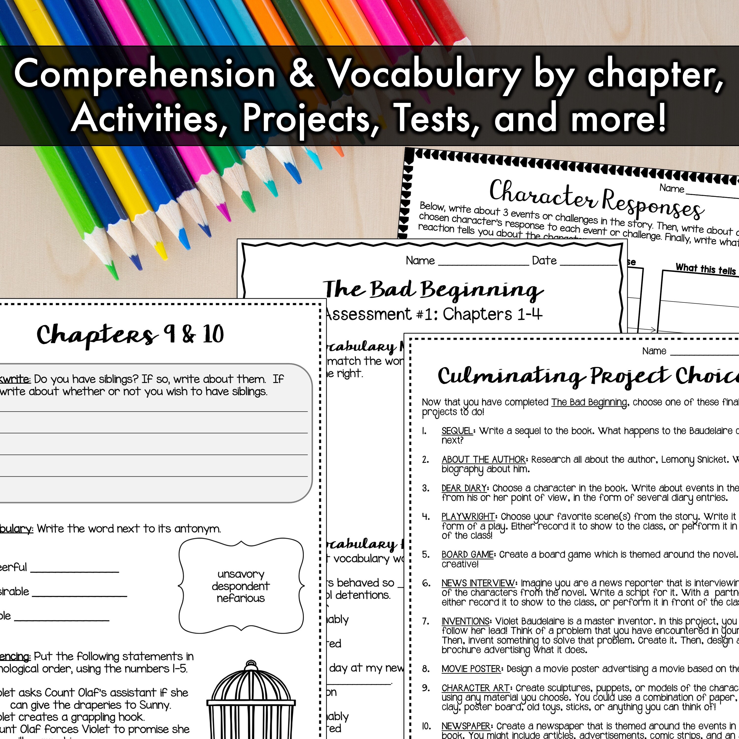 The Bad Beginning Novel Study Unit | Literature Guide | Comprehension ...