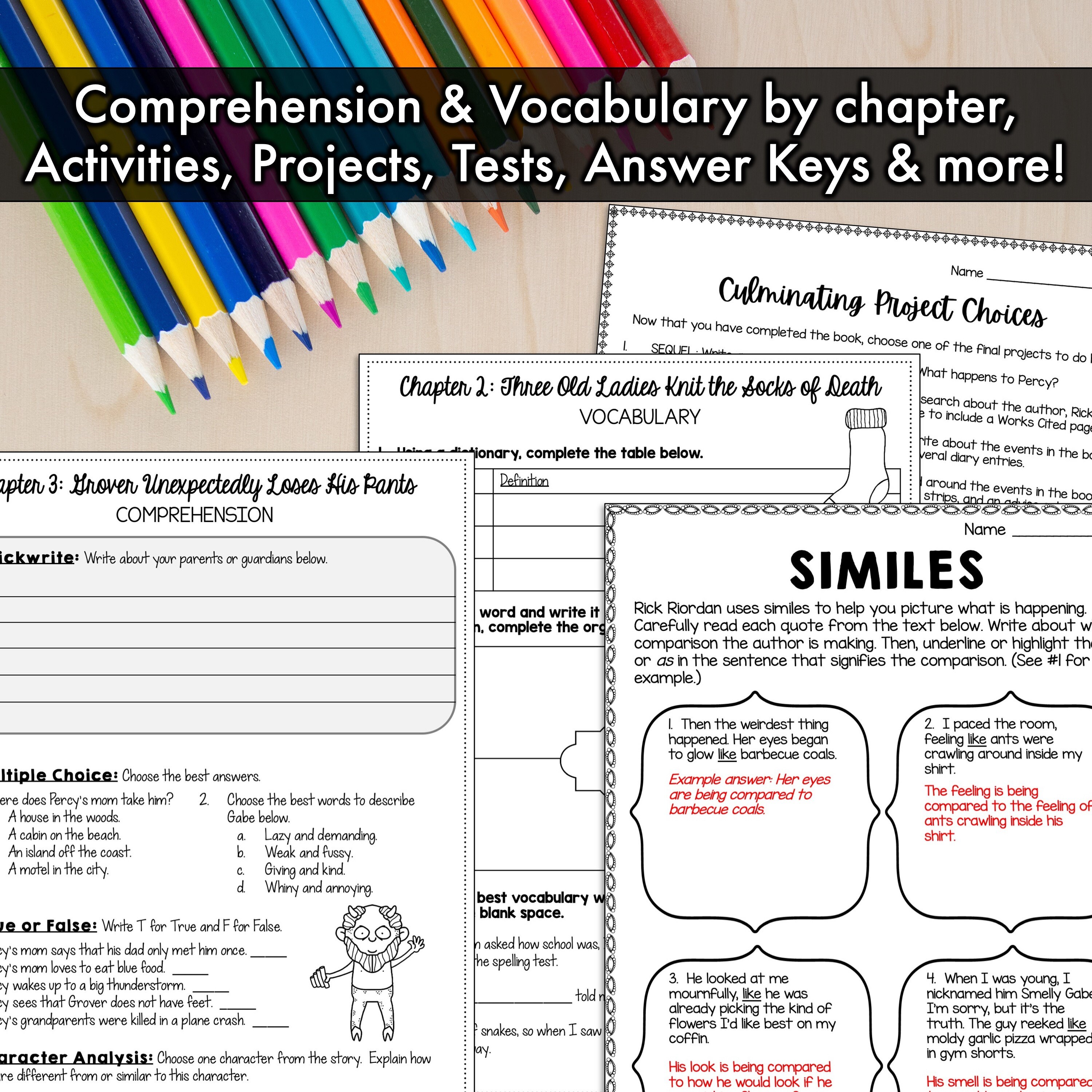 The Lightning Thief Novel Study Unit | Literature Guide | Comprehension ...