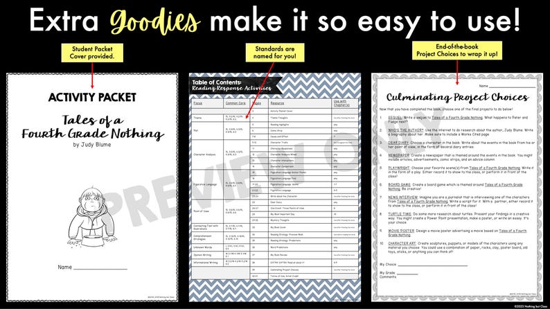 Tales of a Fourth Grade Nothing | Reading Response Activities and ...