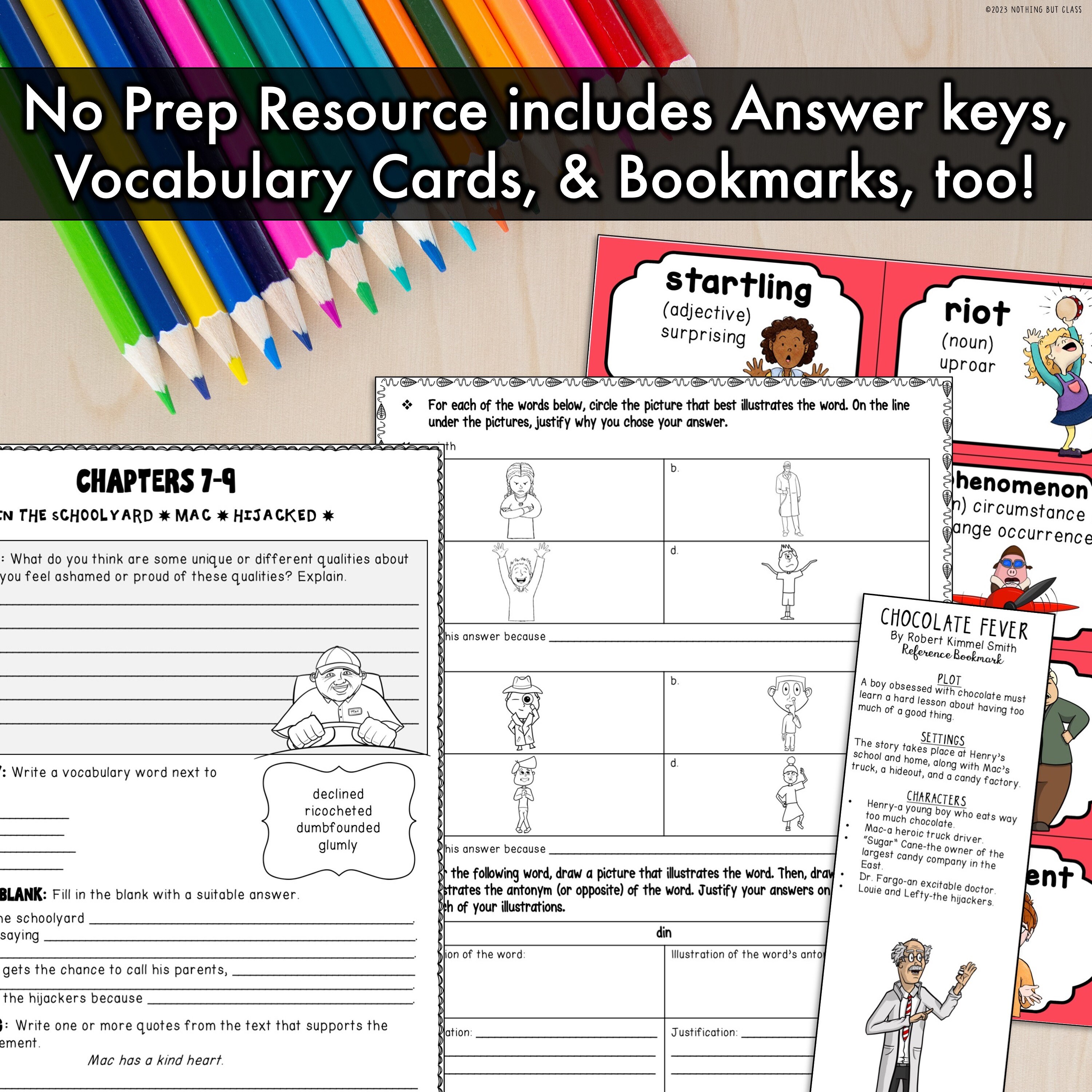 Chocolate Fever Comprehension and Vocabulary by Chapter Guided Reading ...