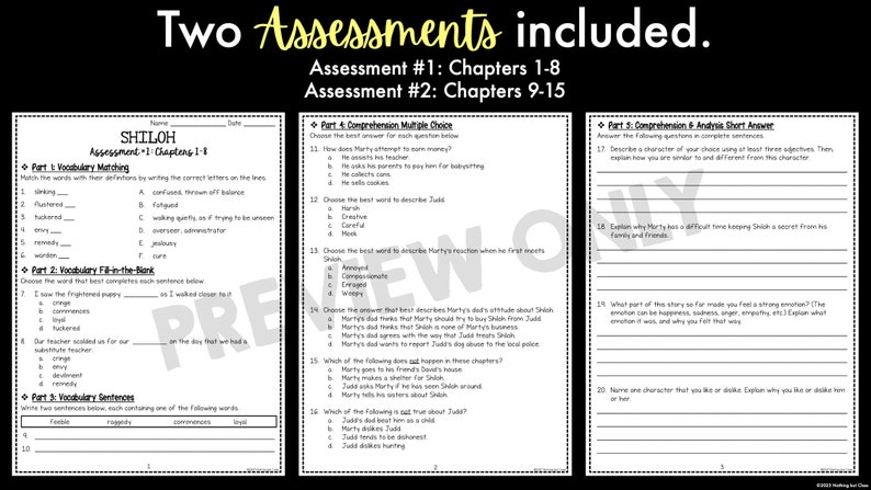 Shiloh Novel Study Unit | Literature Guide | Comprehension Worksheets ...