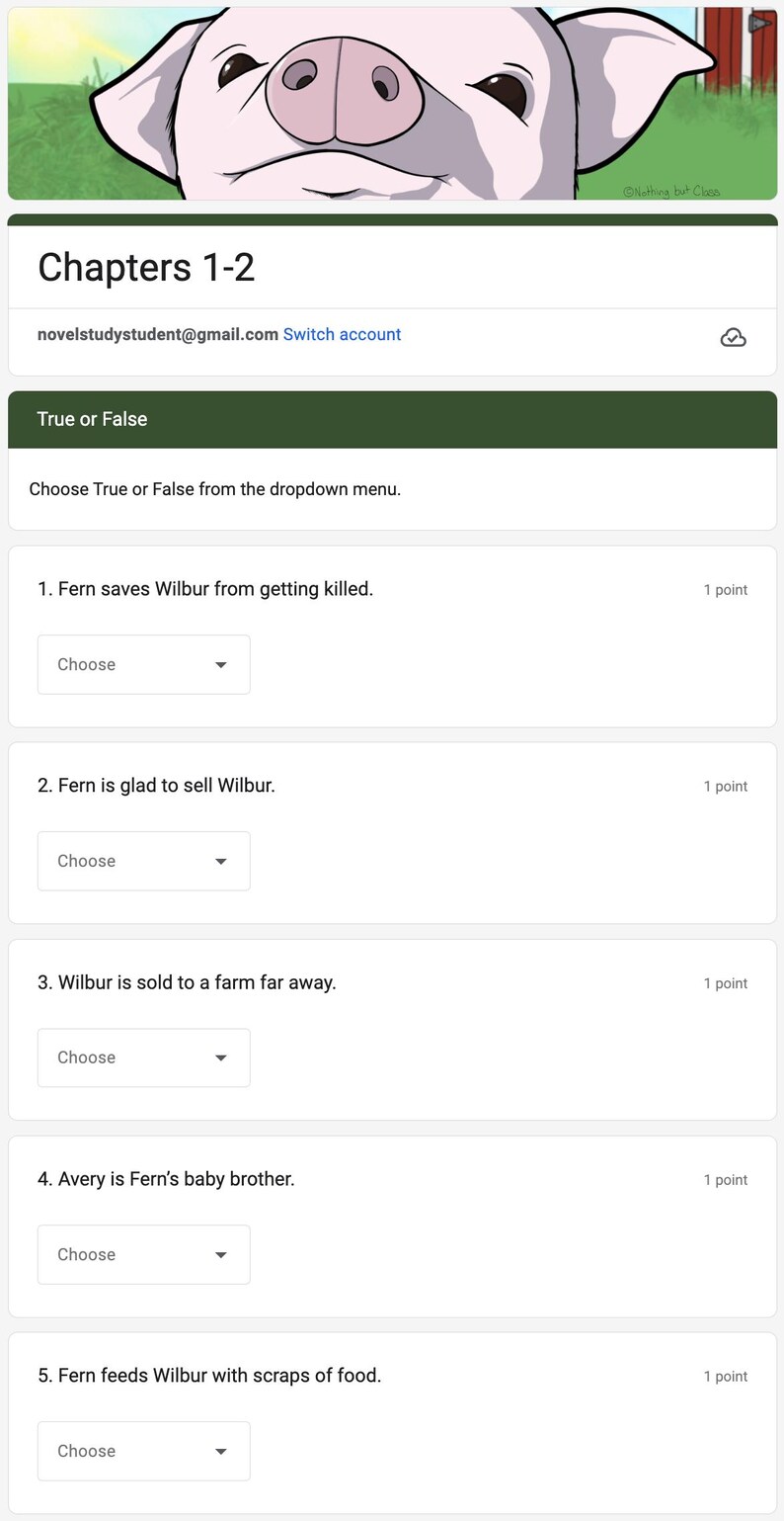 Charlotte's Web Novel Study - Google Forms Edition - Comprehension and ...