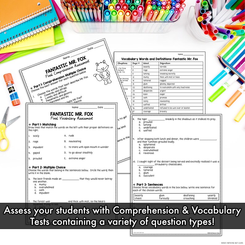 Fantastic Mr. Fox - Tests | Quizzes | Assessments for Novel Study - Etsy