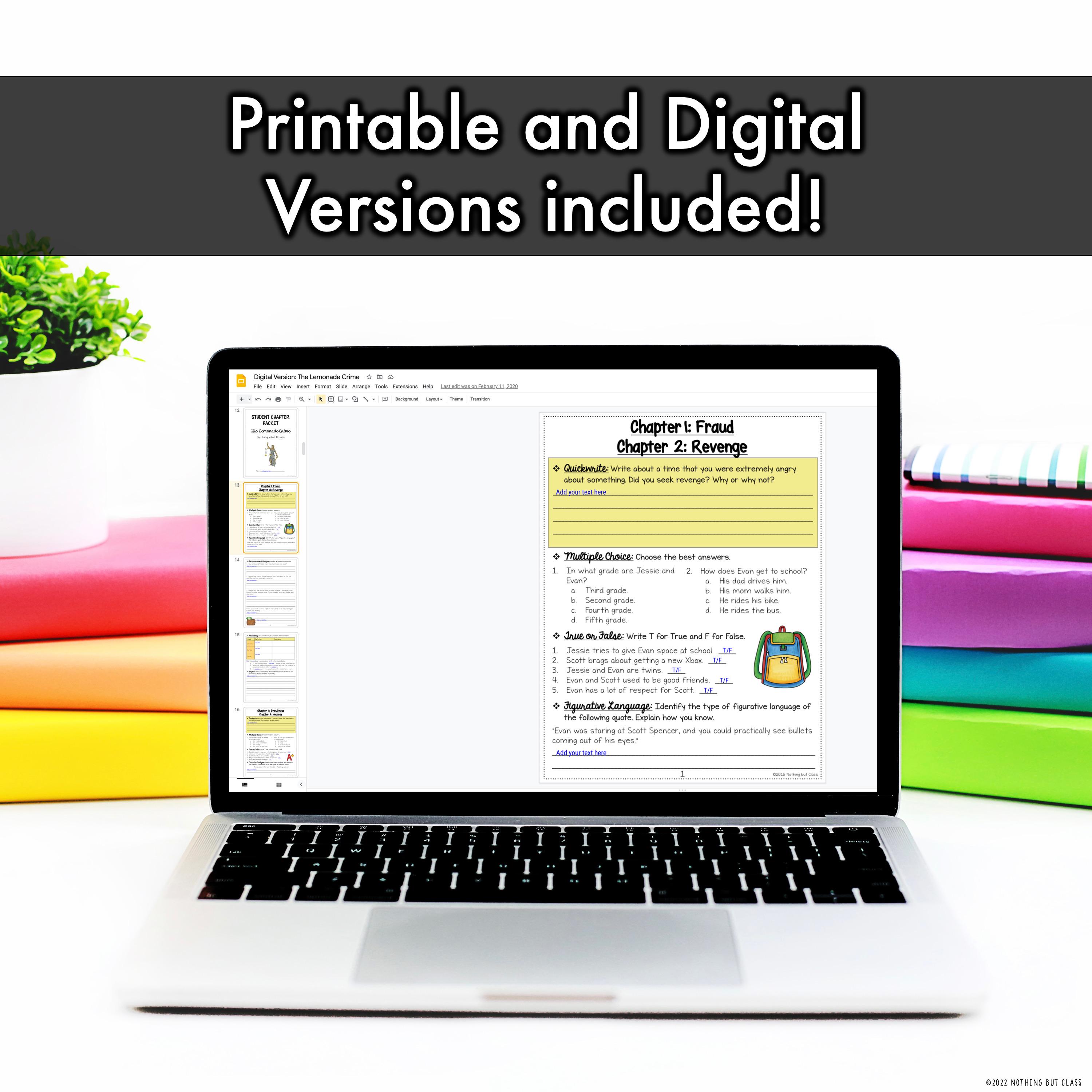 The Lemonade Crime | Comprehension and Vocabulary by Chapter | Guided ...