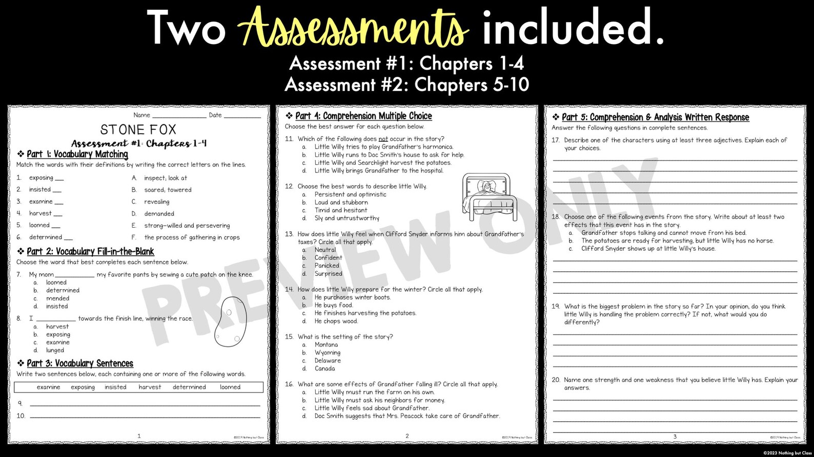 Stone Fox Novel Study Unit Literature Guide Comprehension Worksheets ...