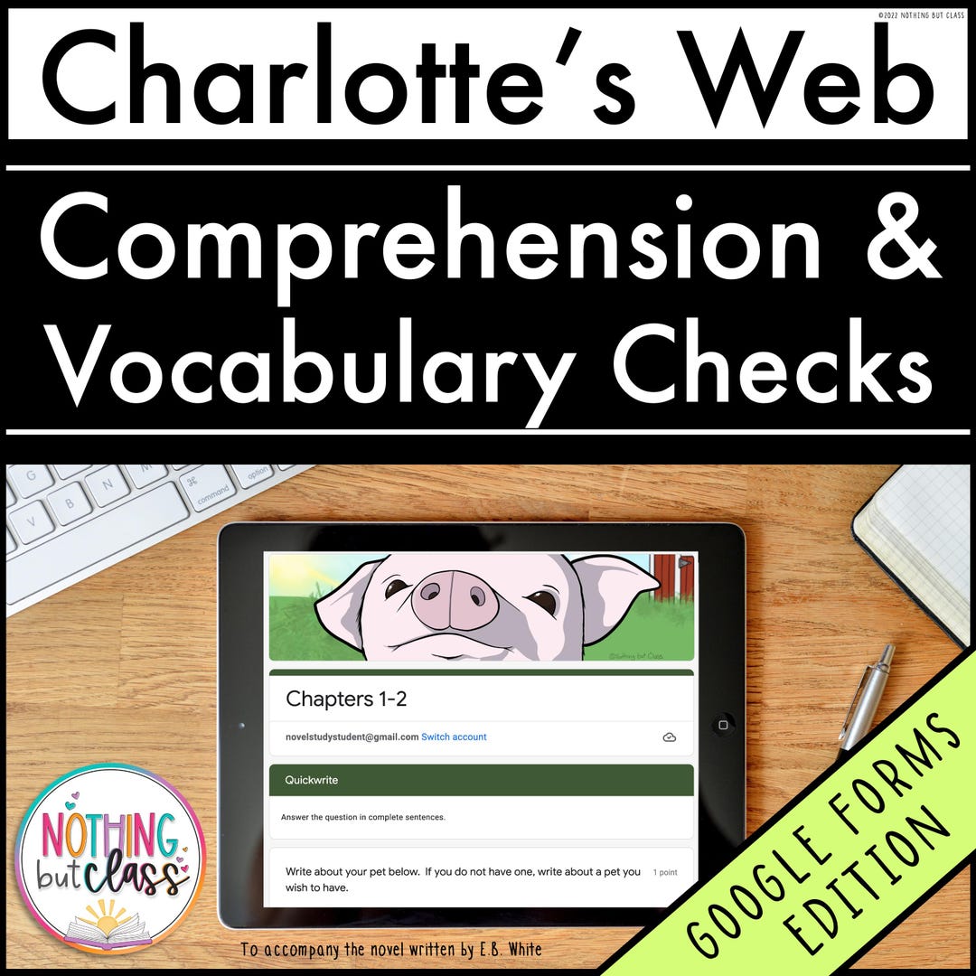 Charlotte's Web Novel Study - Google Forms Edition - Comprehension and ...