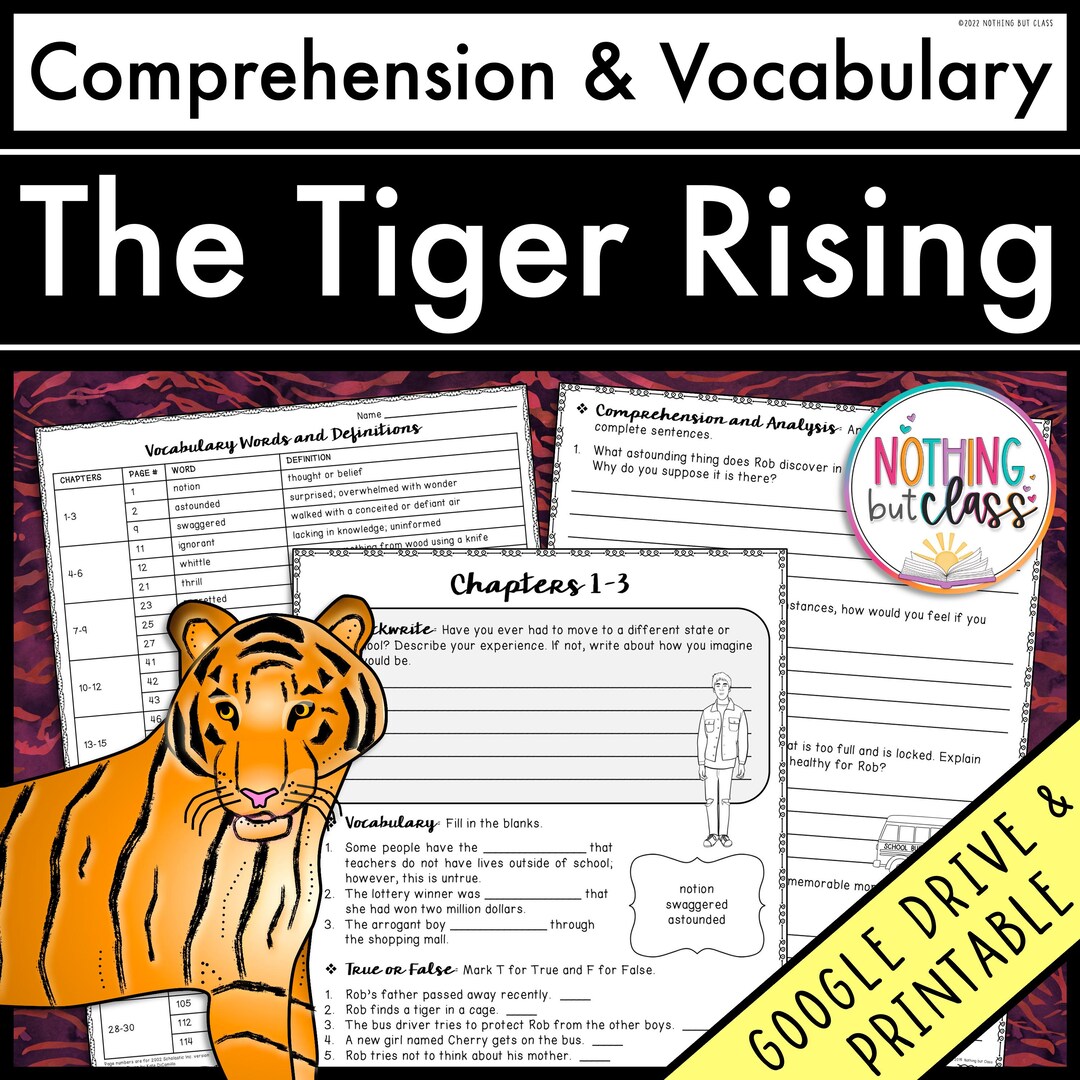 The Tiger Rising | Comprehension and Vocabulary by Chapter | Guided ...